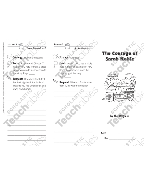 The Courage of Sarah Noble (Level O): Reading Response Trifold by