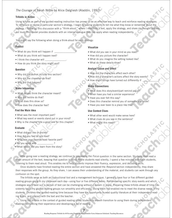 The Courage of Sarah Noble (Level O): Reading Response Trifold by