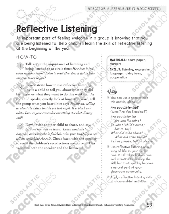 Reflective Listening: Circle Time Activity by