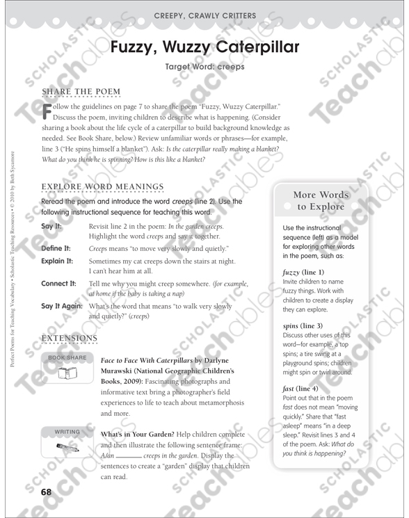 Fuzzy, Wuzzy Caterpillar (Target Word - creeps): Perfect Poems for ...