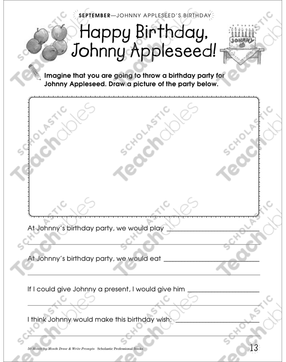 Happy Birthday, Johnny Appleseed!: Draw and Write Prompt by