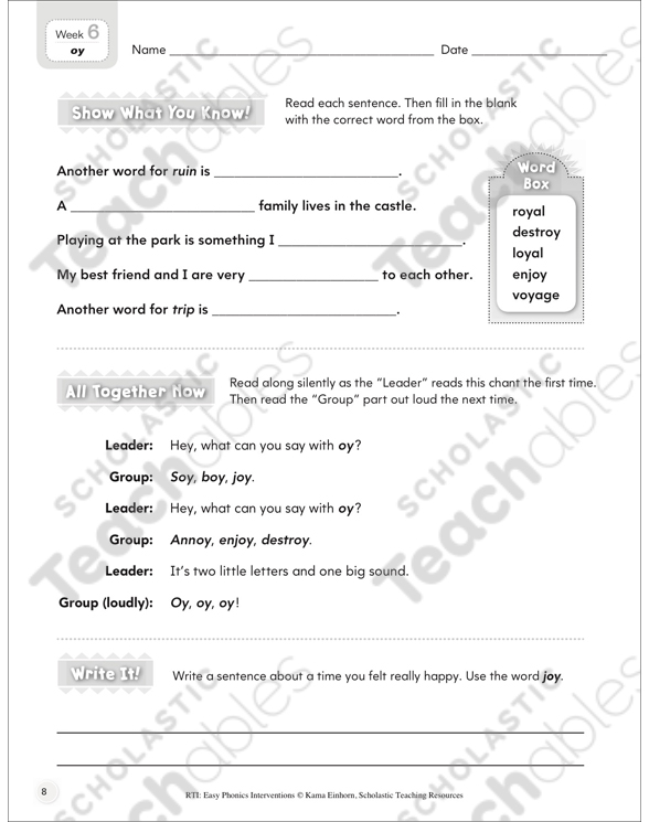 Diphthongs oi/ou/ow/oy (One-Week Lesson): RTI - Easy Phonics ...