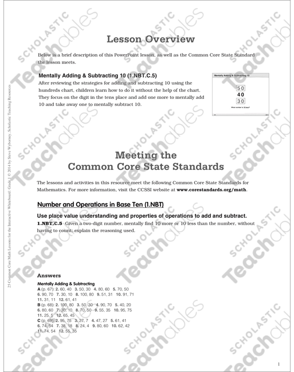 Mentally Adding & Subtracting 10: Math Lesson by