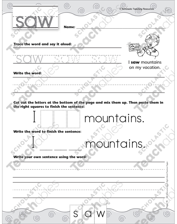 Interactive Practice Page (Sight Word: Saw): Write-and-Learn Practice ...