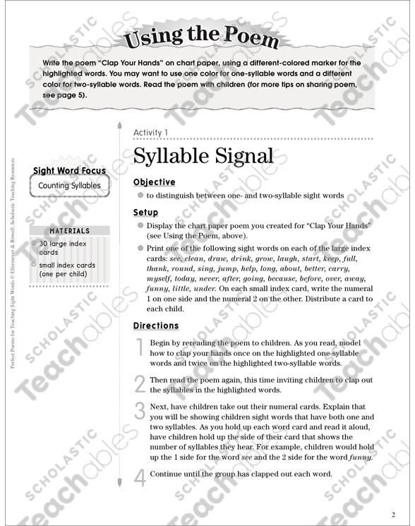 Clap Your Hands (Counting Syllables): Sight Words Poem by
