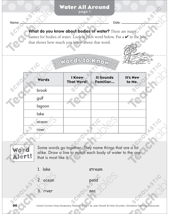 Water All Around: Social Studies Vocabulary Packet by