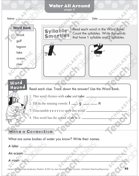 Water All Around: Social Studies Vocabulary Packet by