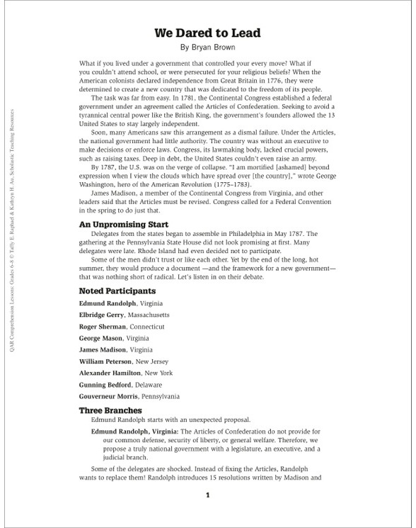 Identifying Important Information in Informational Text: QAR ...