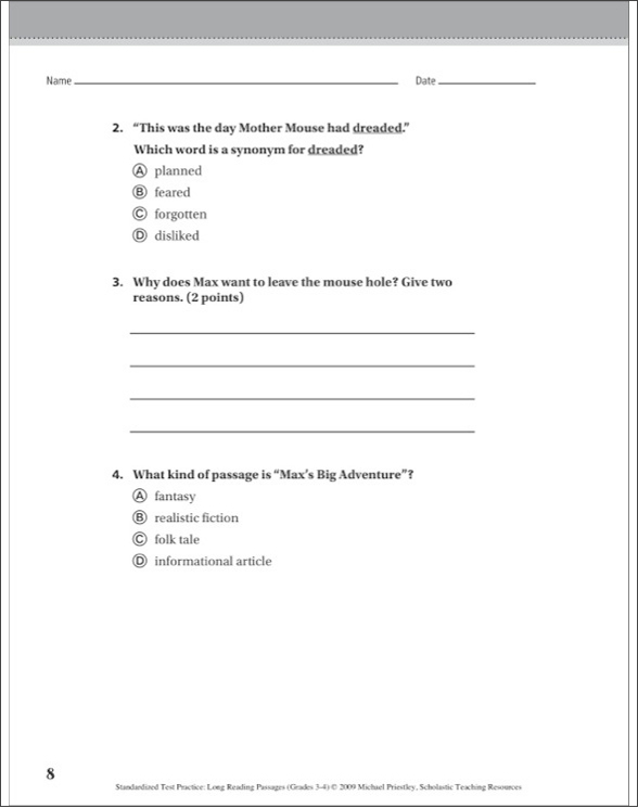 Standardized Test Practice: Long Reading Passages: Grades 3-4 by ...