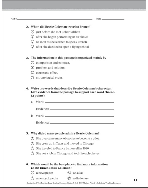 Standardized Test Practice: Long Reading Passages: Grades 3-4 by ...