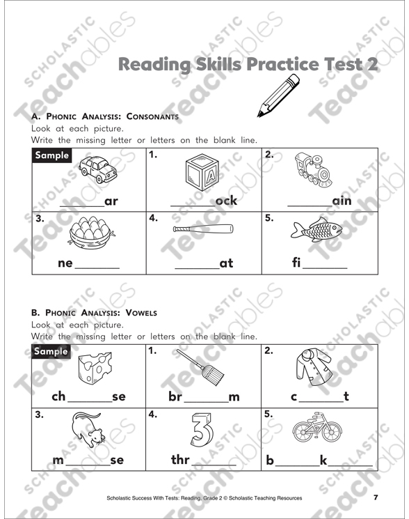 Practice Test 2: Reading Skills (Grade 2) by