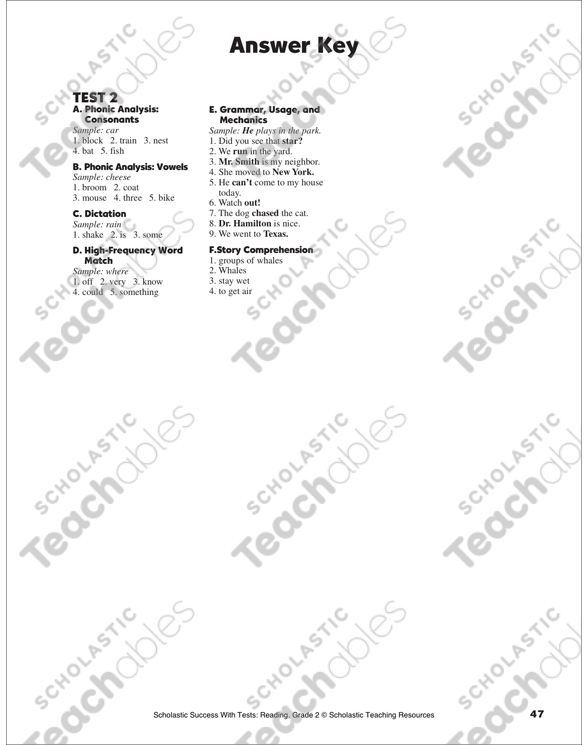 Practice Test 2: Reading Skills (Grade 2) by