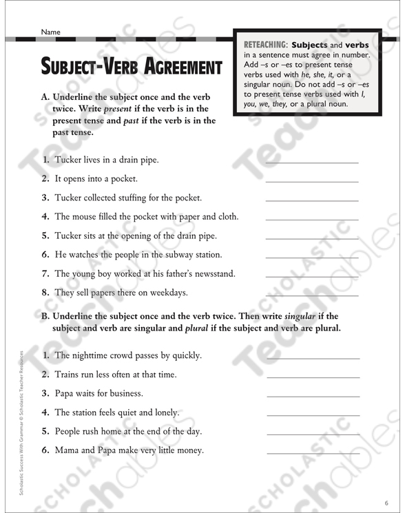 Subject/Verb Agreement Grade 5 Differentiation Pack by