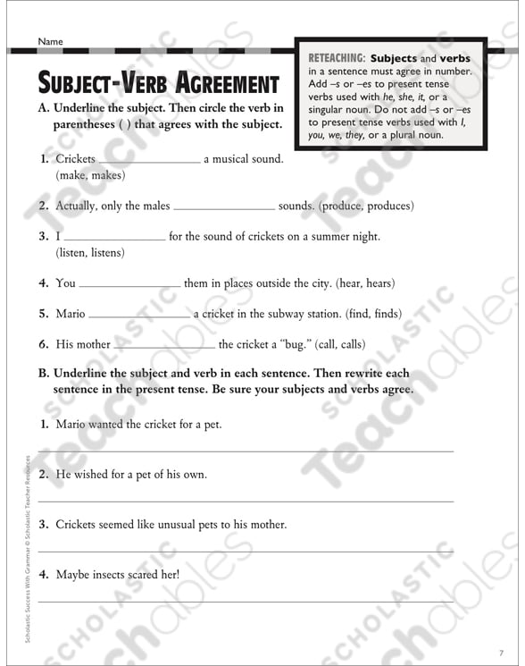 Subject/Verb Agreement Grade 5 Differentiation Pack by