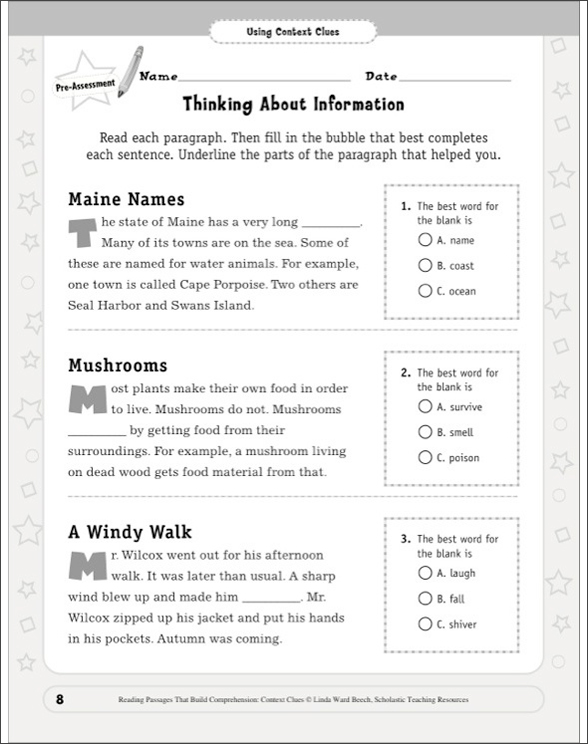 Reading Passages That Build Comprehension: Context Clues by Linda Ward ...
