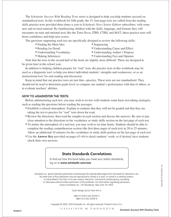 Scholastic Success With Reading Tests Grade 5 Workbook By Scholastic Success With Reading Tests Grade 5 Workbook By
