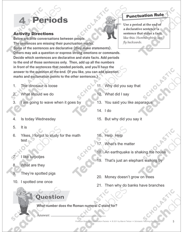 End Punctuation (Periods/Question Marks/Exclamation Points): Professor ...