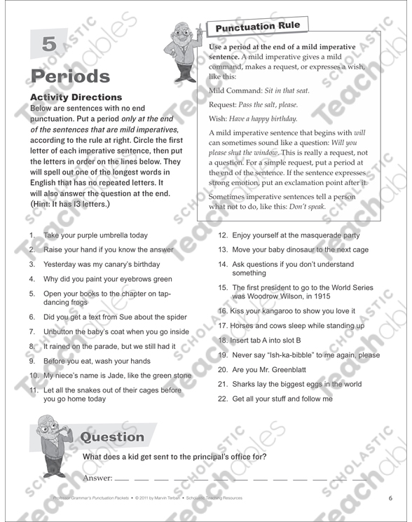 End Punctuation (Periods/Question Marks/Exclamation Points): Professor ...