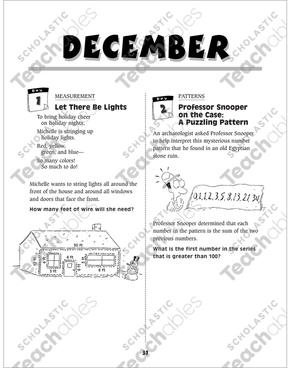December Math Story Problems by