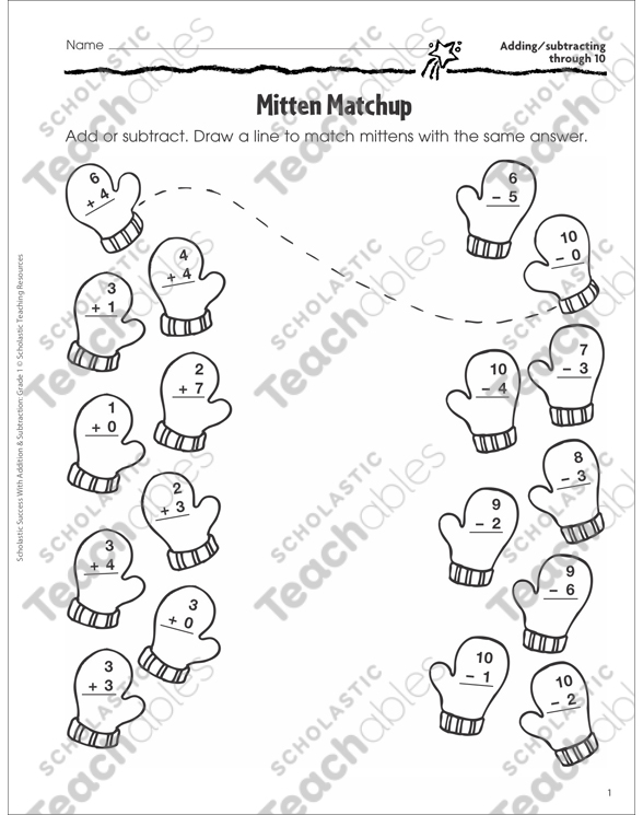Mitten Matchup (Adding/Subtracting through 10): Scholastic Success with ...