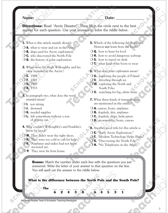 Arctic Disaster!: Nonfiction Passage and Short Test by