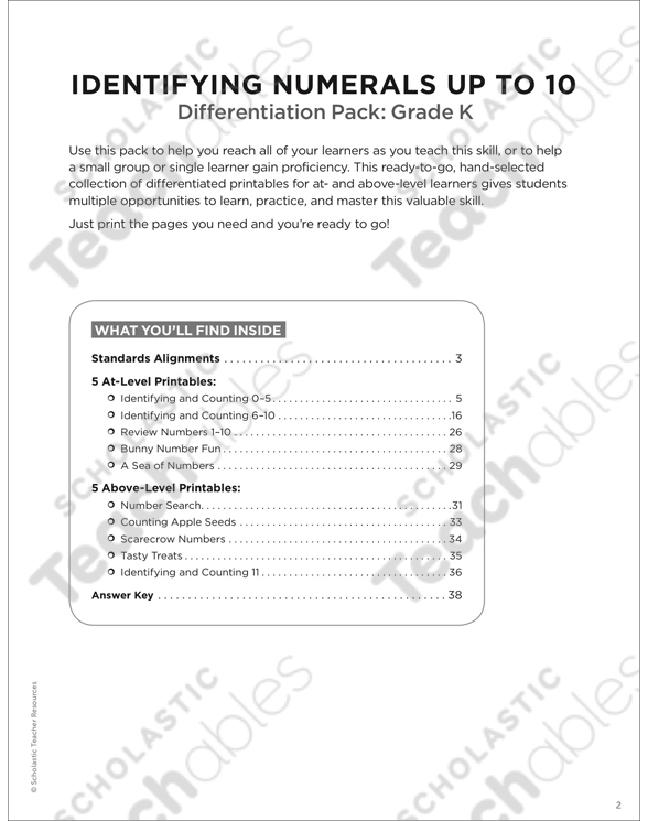 Identifying Numerals Up to 10 Grade K Differentiation Pack by