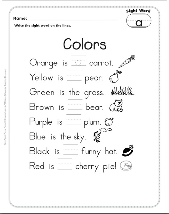Sight Word Poetry Pages by Rozanne Lanczak Williams