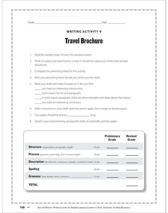 Travel Brochure: ELL Writing Activity by