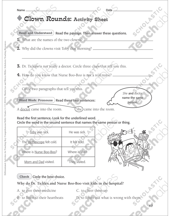 Clown Rounds (Realistic Fiction): Differentiated Comprehension Activity ...