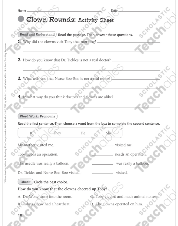 Clown Rounds (Realistic Fiction): Differentiated Comprehension Activity ...