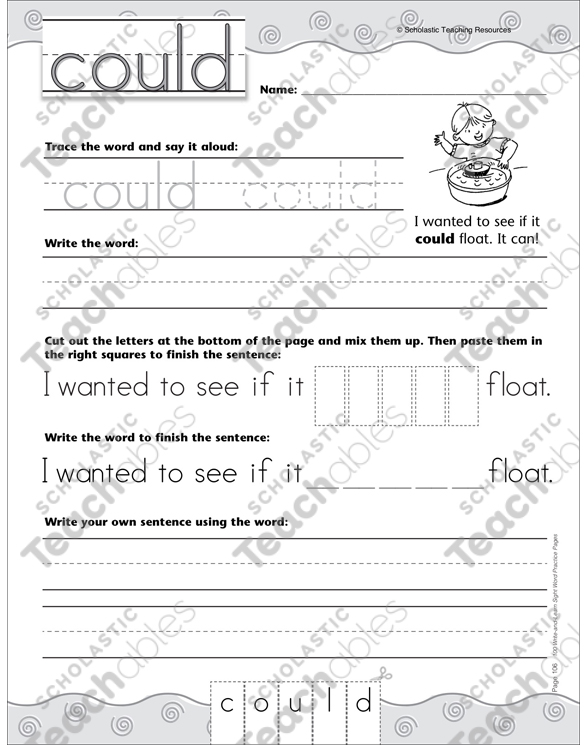 Interactive Practice Page (Sight Word: Could): Write-and-Learn Practice ...