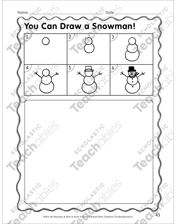 Draw a Snowman in 6 Steps: Follow the Directions by