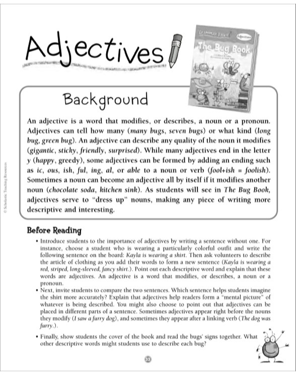 The Bug Book (Adjectives): Grammar Tales Mini-Book & Puzzles by