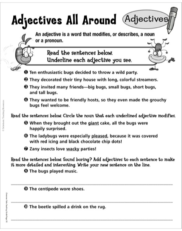 The Bug Book (Adjectives): Grammar Tales Mini-Book & Puzzles by
