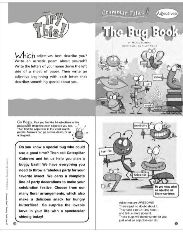 The Bug Book (Adjectives): Grammar Tales Mini-Book & Puzzles by