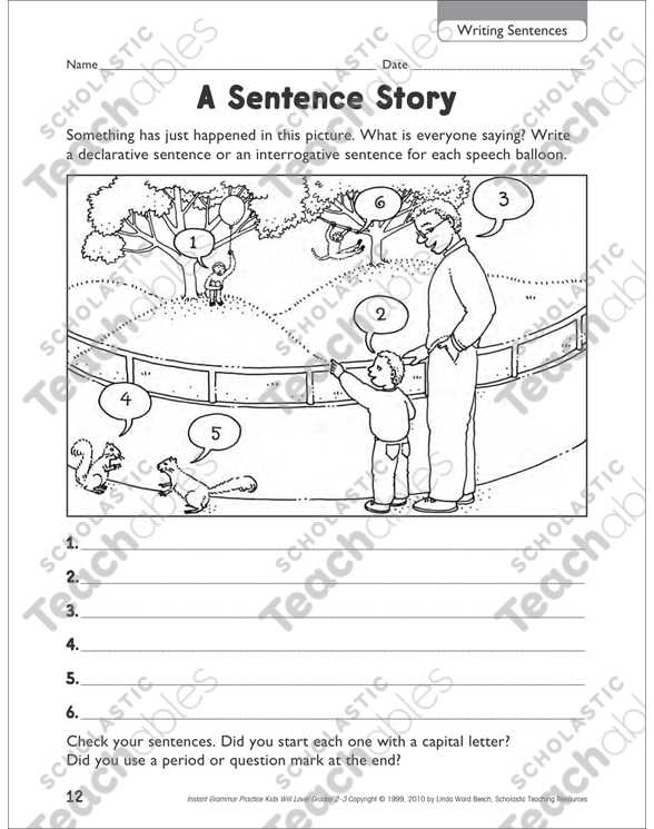 A Sentence Story (Writing Sentences): Grammar Practice Page by