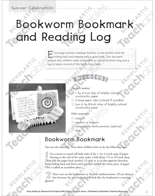 Bookworm Bookmark and Reading Log: Summer Art Project by