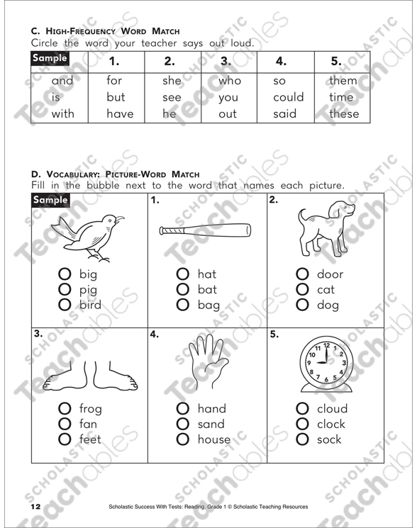 Practice Test 3: Reading Skills (Grade 1) by