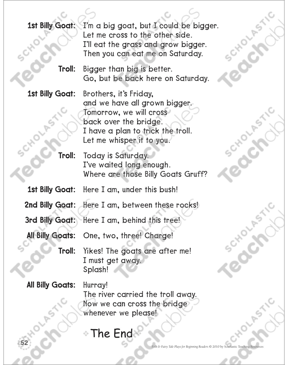 The Three Billy Goats Gruff: A Beginning Reader Play by