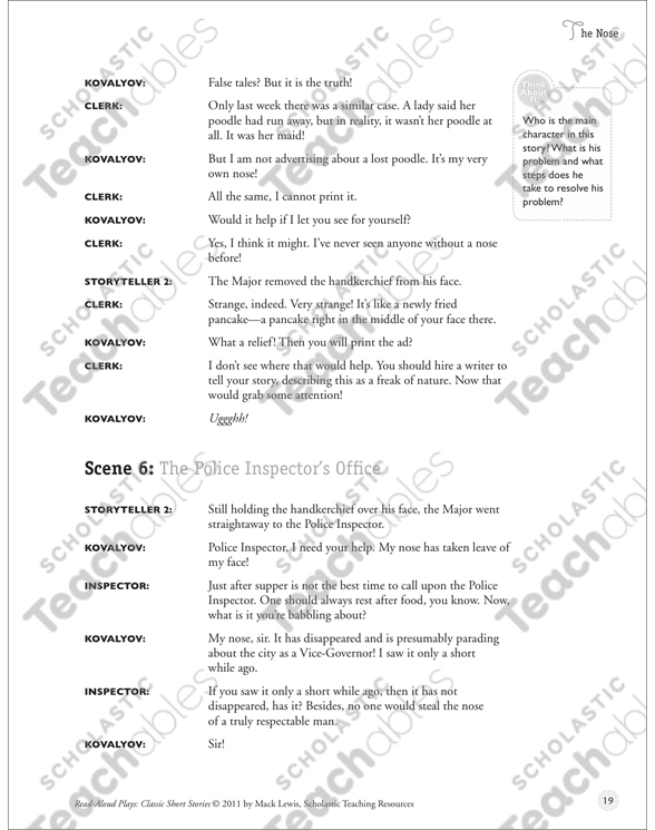 The Nose (Nikolai Gogol, Russia, 1836): Read-Aloud Play by