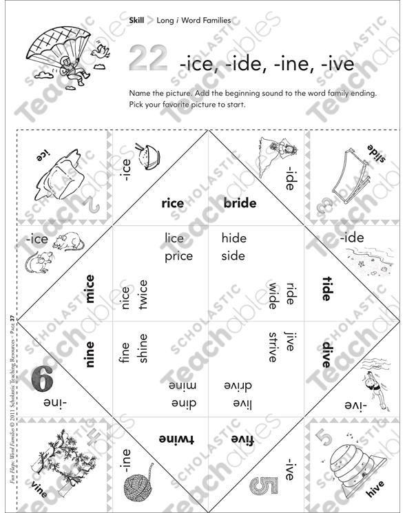 Long i (-ice, -ide, -ine, -ive): Fun-Flaps Word Families Manipulative by