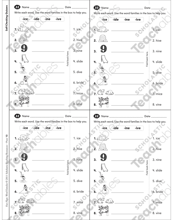 Long i (-ice, -ide, -ine, -ive): Fun-Flaps Word Families Manipulative by