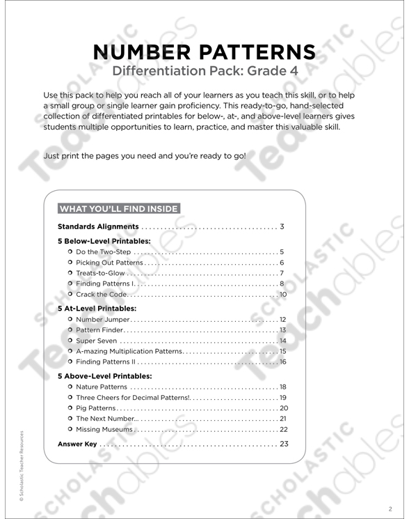 Number Patterns Grade 4 Differentiation Pack by