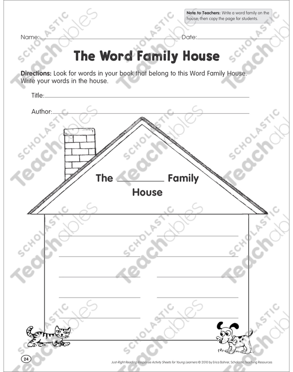 The Word Family House: Reading Response Graphic Organizer by