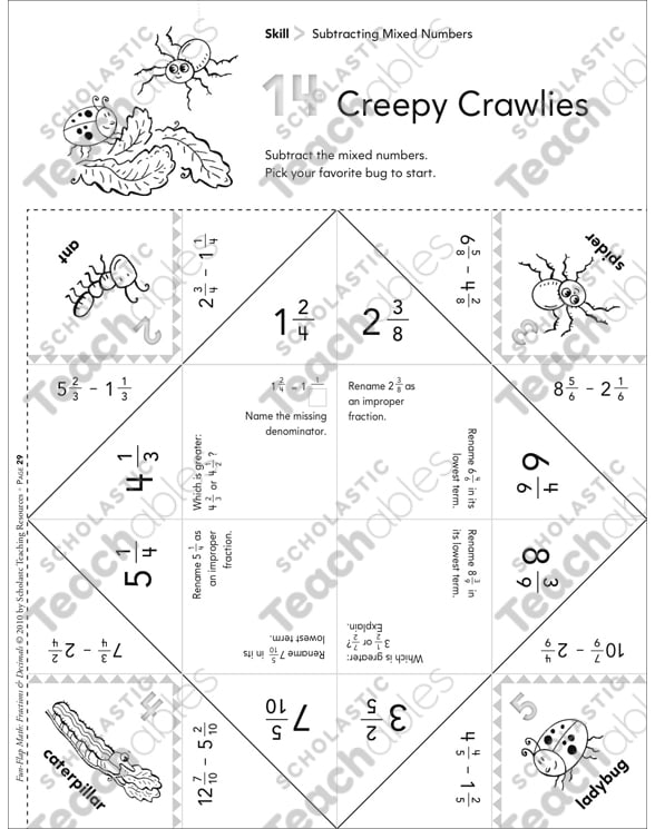 Creepy Crawlies (Subtracting Mixed Numbers): Fun-Flap Hands-On Math ...