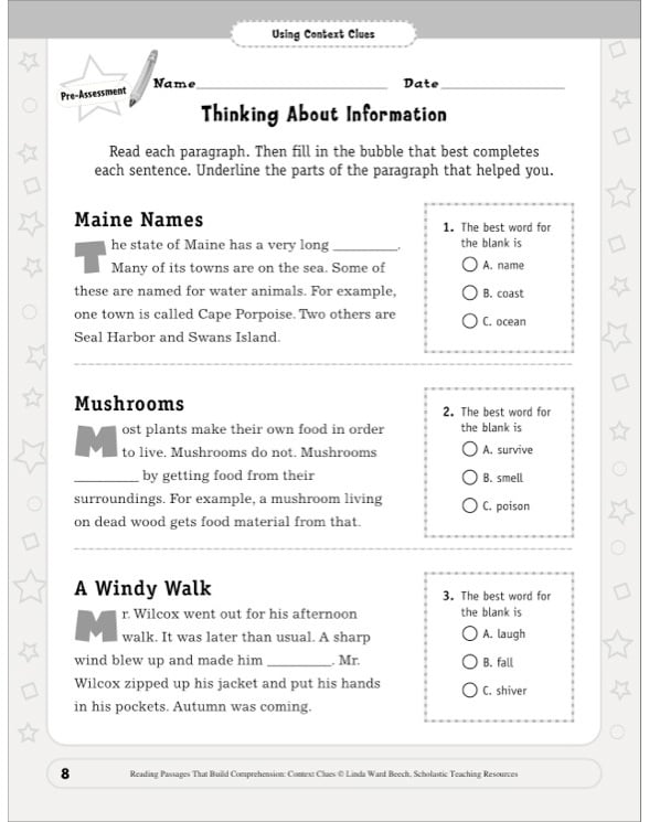 Reading Passages That Build Comprehension: Context Clues by Linda Ward ...