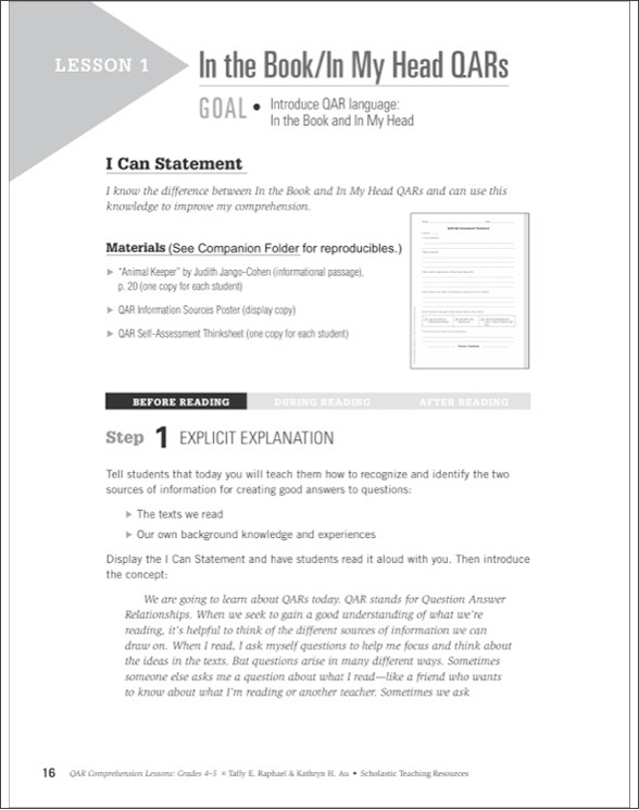 QAR Comprehension Lessons: Grades 4-5 by Kathryn H. Au;Taffy E. Raphael