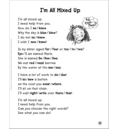 I'm All Mixed Up (Homophones): Sight Words Poem by