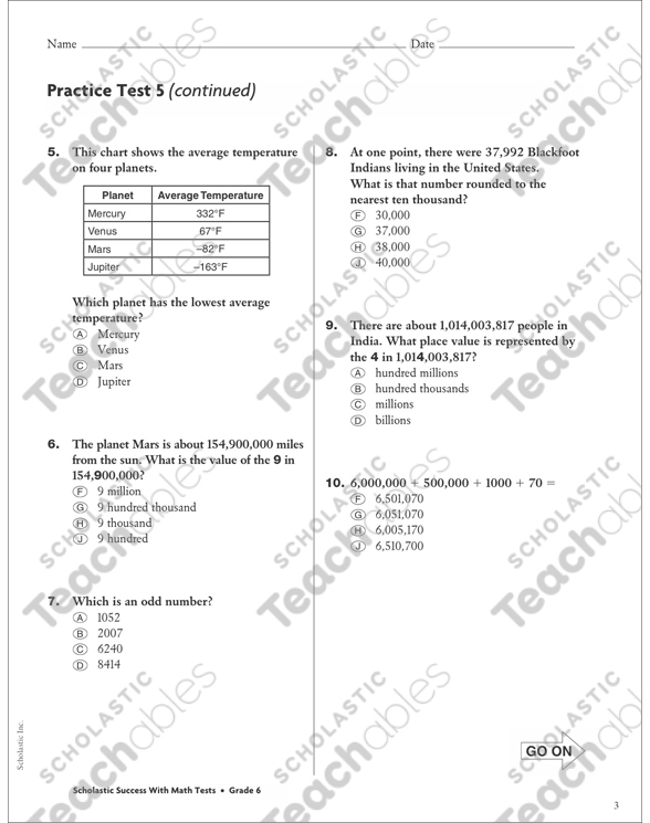 Numeration and Number Concepts Practice Test 5: Math Skills (Grade 6) by