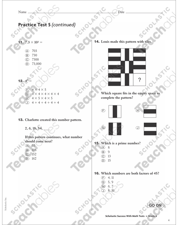 Numeration and Number Concepts Practice Test 5: Math Skills (Grade 6) by
